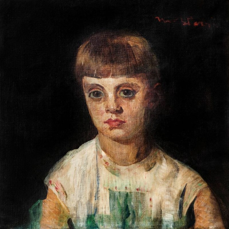 Portrait of a little girl with a bob, oil on canvas; Mario Biazzi ...