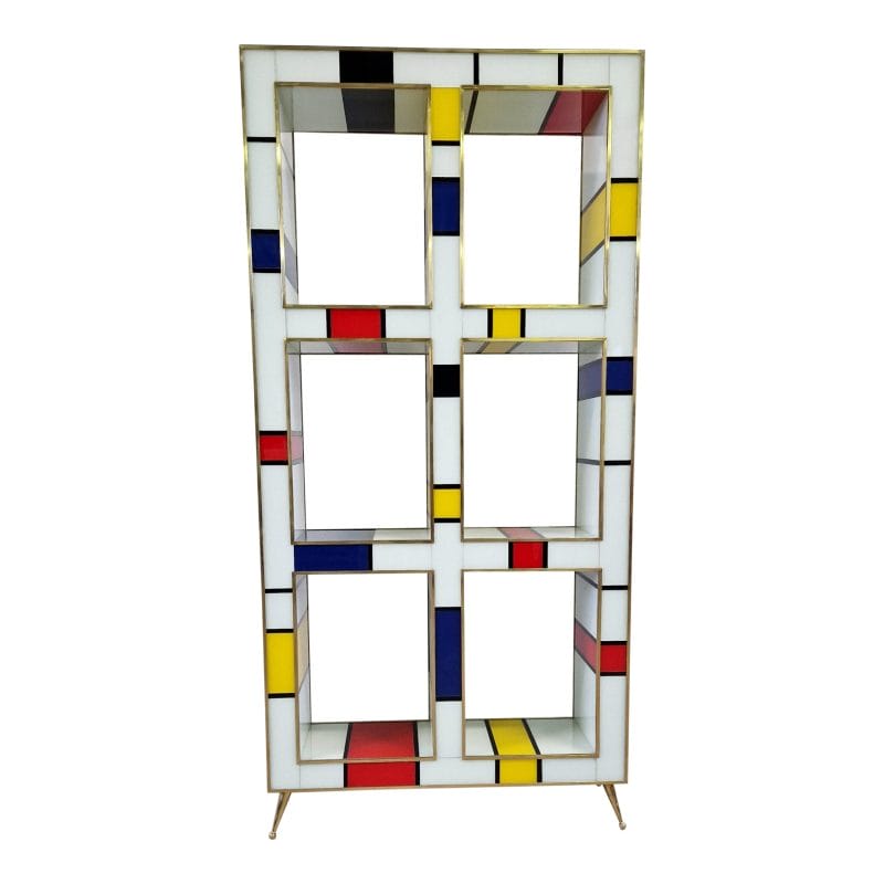 Double-sided bookcase in multicolored Murano glass (Mondrian style ...
