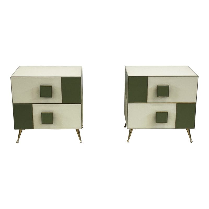 Pair of wooden and glass bedside tables with brass feet, 2000s • Online ...