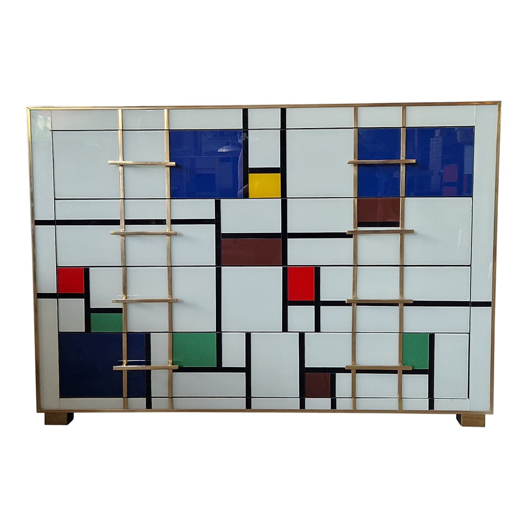 "Mondrian" style Murano glass chest of drawers with four drawers ...